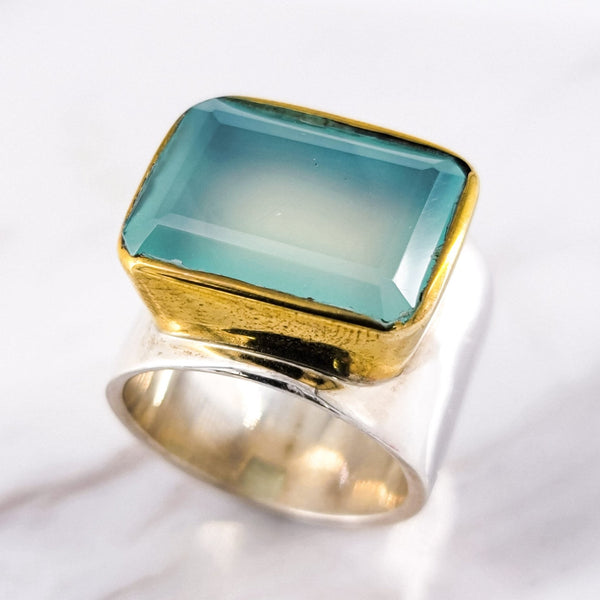 Aqua Chalcy Two Tone Ring – Revital Exotic Jewelry & Apparel